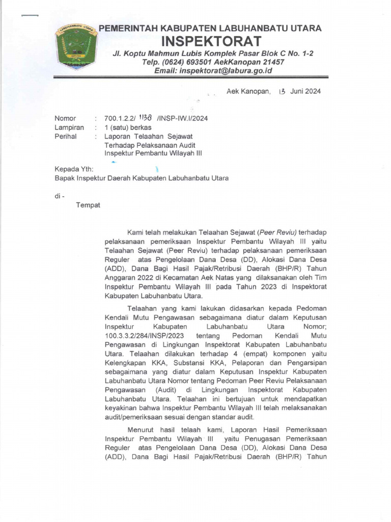 Surat Penyampaian LHP | PDF