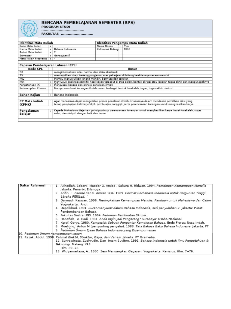 Rps MKU Bhs Indonesia | PDF