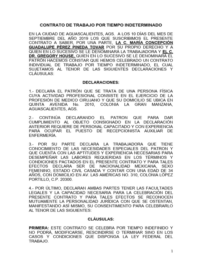 Contrato de Trabajo Por Tiempo Indeterminado | PDF | Salario | Tiempo de trabajo
