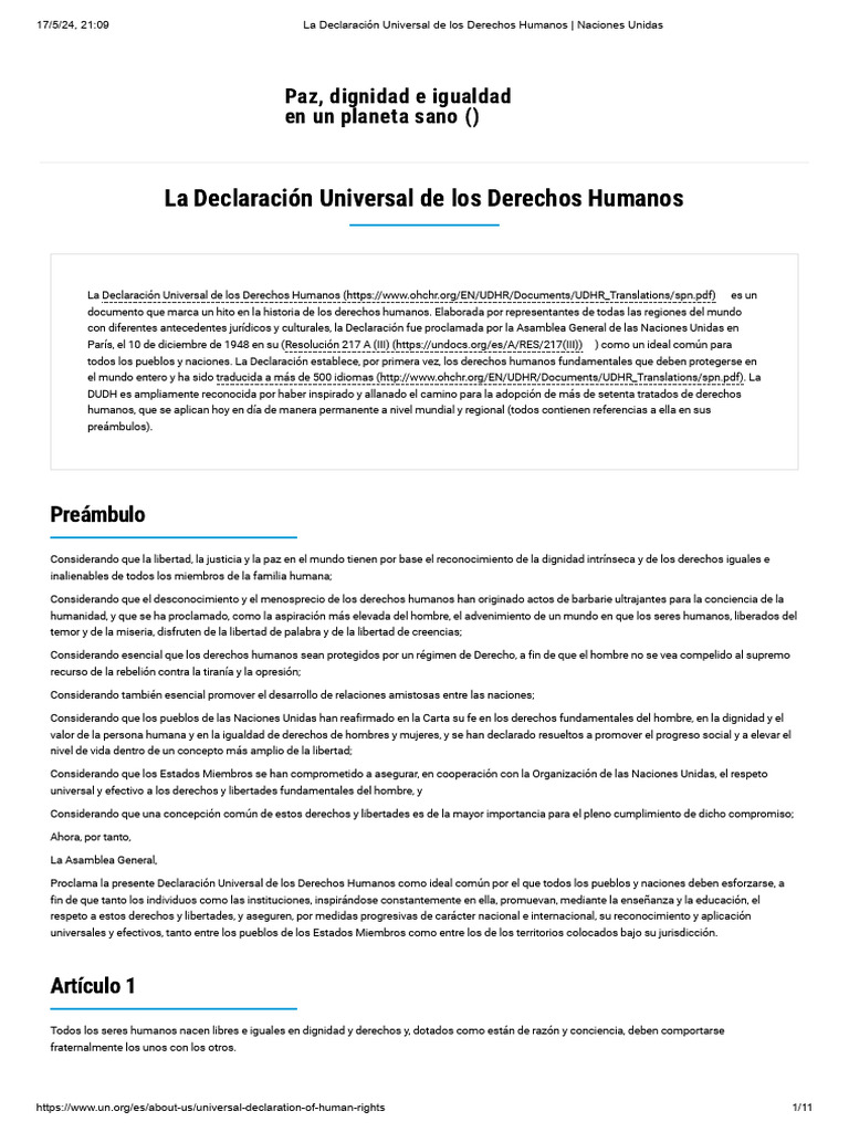 La Declaración Universal de Los Derechos Humanos - Naciones Unidas ...