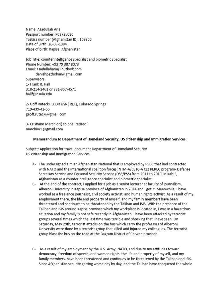 Application For Travel Document Department of Homeland Security US ...
