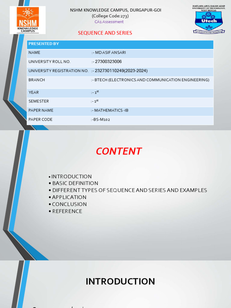 Sequence and Series Presentation | PDF | Sequence | Fourier Series