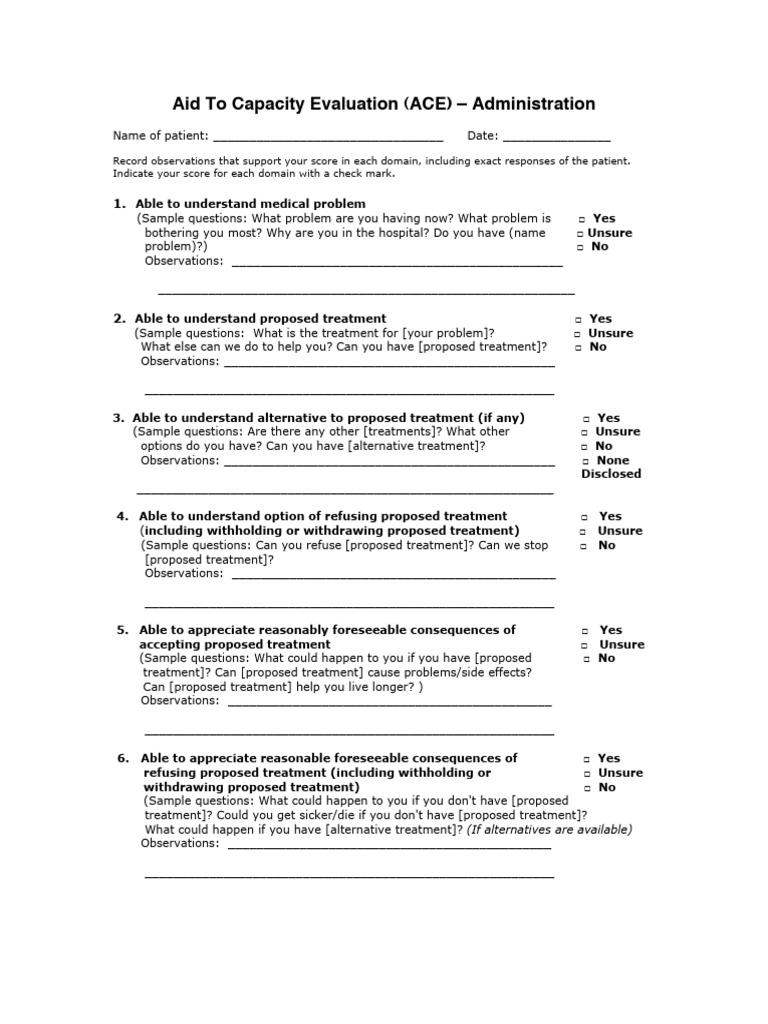 3 An Aid To Capacity Evaluation | PDF | Psychosis | Major Depressive ...