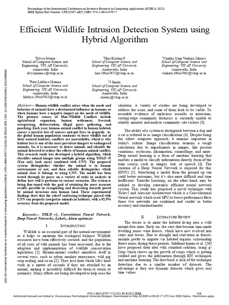 Efficient Wildlife Intrusion Detection System Using Hybrid Algorithm Pdf Image Segmentation