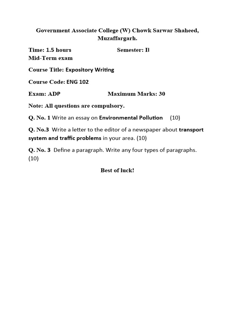 Expository Writing Mid-Term Exam | PDF