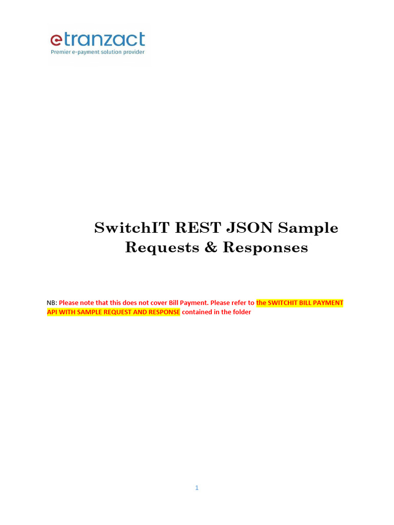 SwitchIT 4.0 REST JSON Sample Requests With Demo Parameters | PDF ...