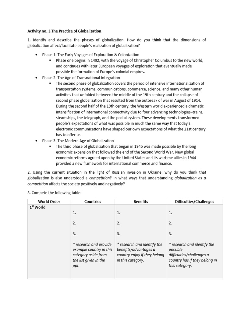 Activity (The Practice of Globalization) | PDF | Globalization | Economies