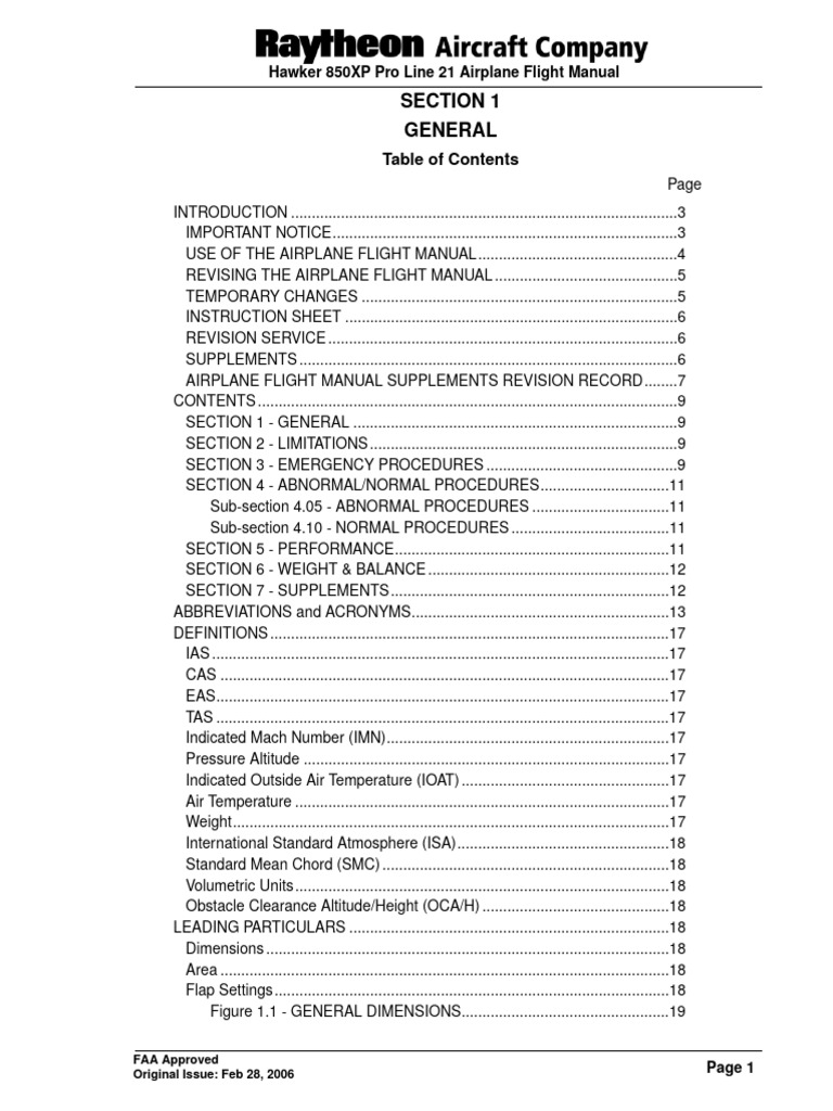 850XP AFM Section 1 | PDF | Airspeed | Aviation