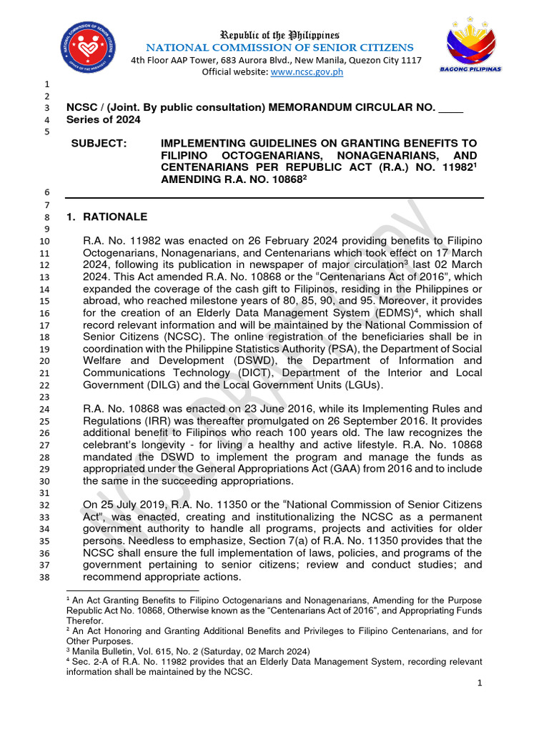 Guidelines for RA 11982 Benefits | PDF | Identity Document | Welfare