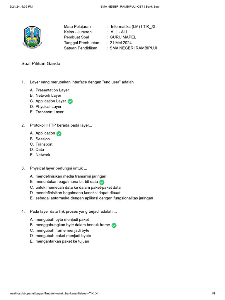 Soal CBT Tik Xi Rev | PDF