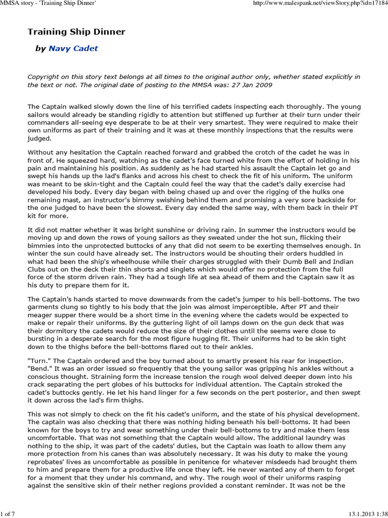 MMSA Story - 'Training Ship Dinner' | PDF | Flagellation