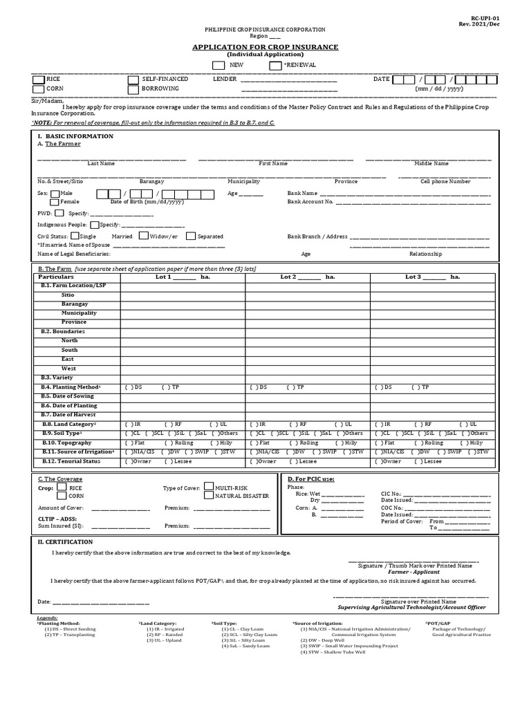 Crop Insurance Application Form 2025 | PDF | Insurance | Agriculture