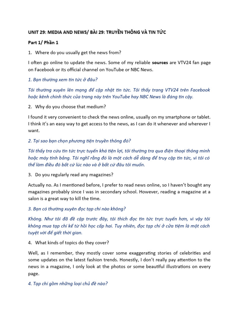 MEDIA AND NEWS - Sample Answer | PDF