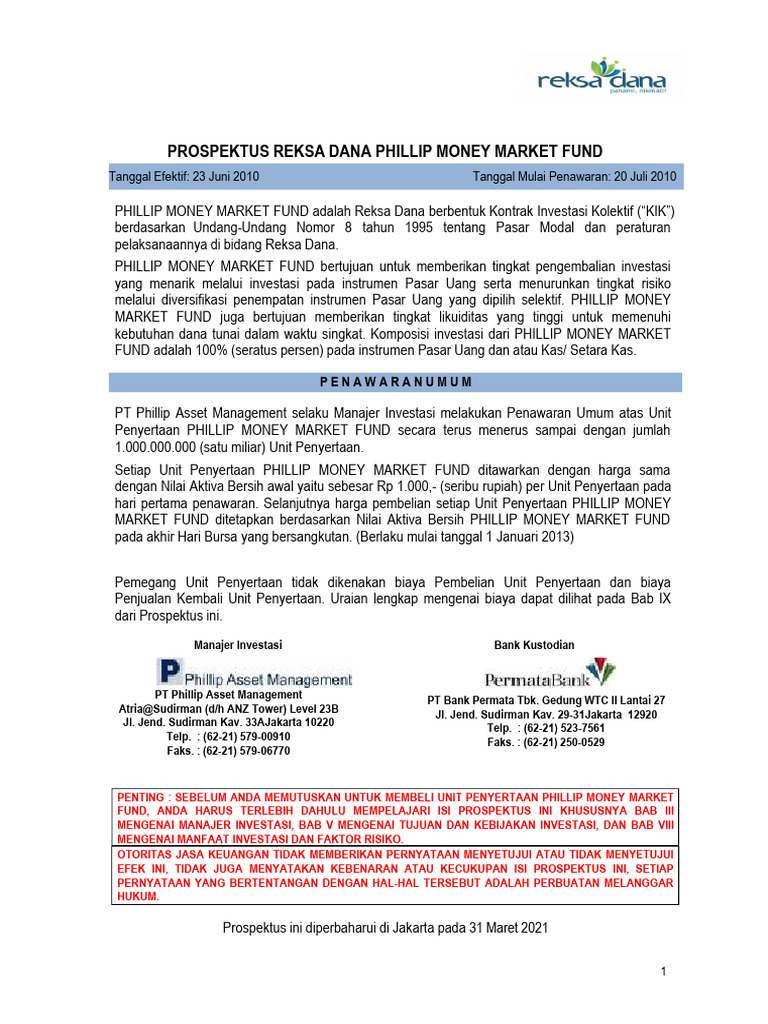 PR - Phillip Money Market Fund - 2021 - MARET | PDF