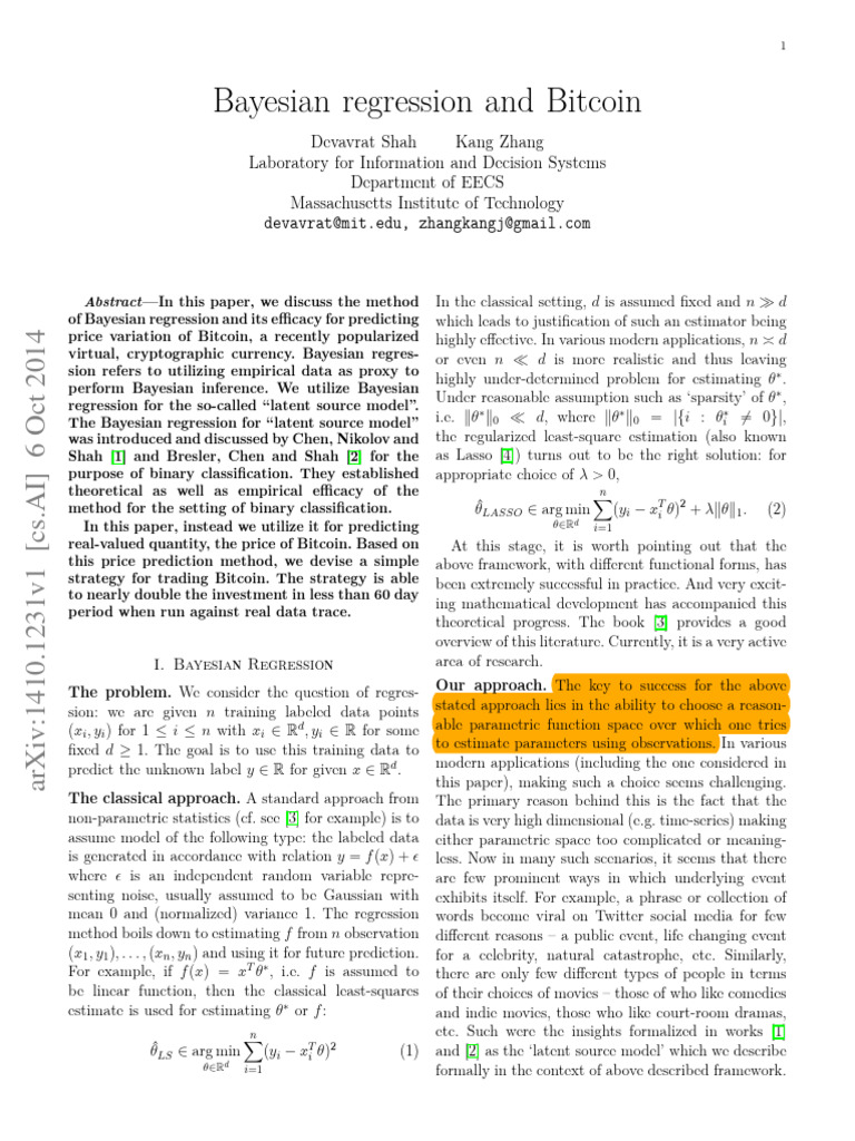 Bayesian Regression for Bitcoin Prediction | PDF | Regression Analysis ...