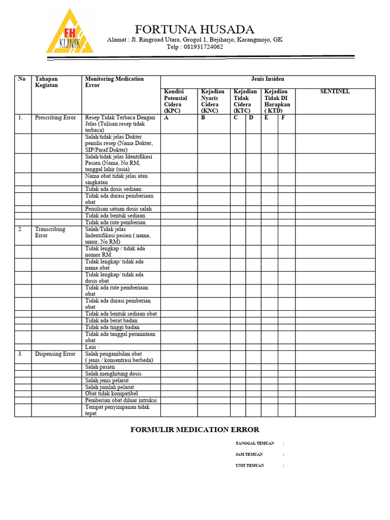 Formulir Medication Error | PDF