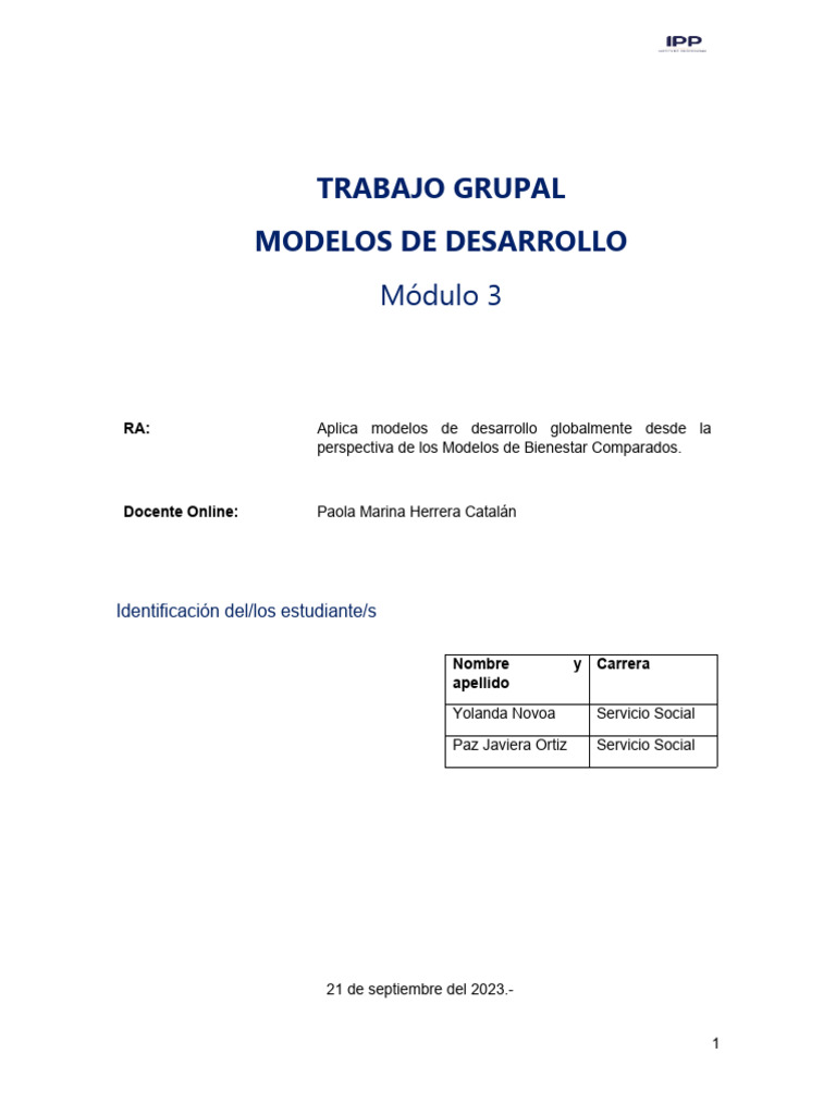 Grupo - N31 - TGM3 - Modelos de Desarrollo | PDF | Pensión | Vejez