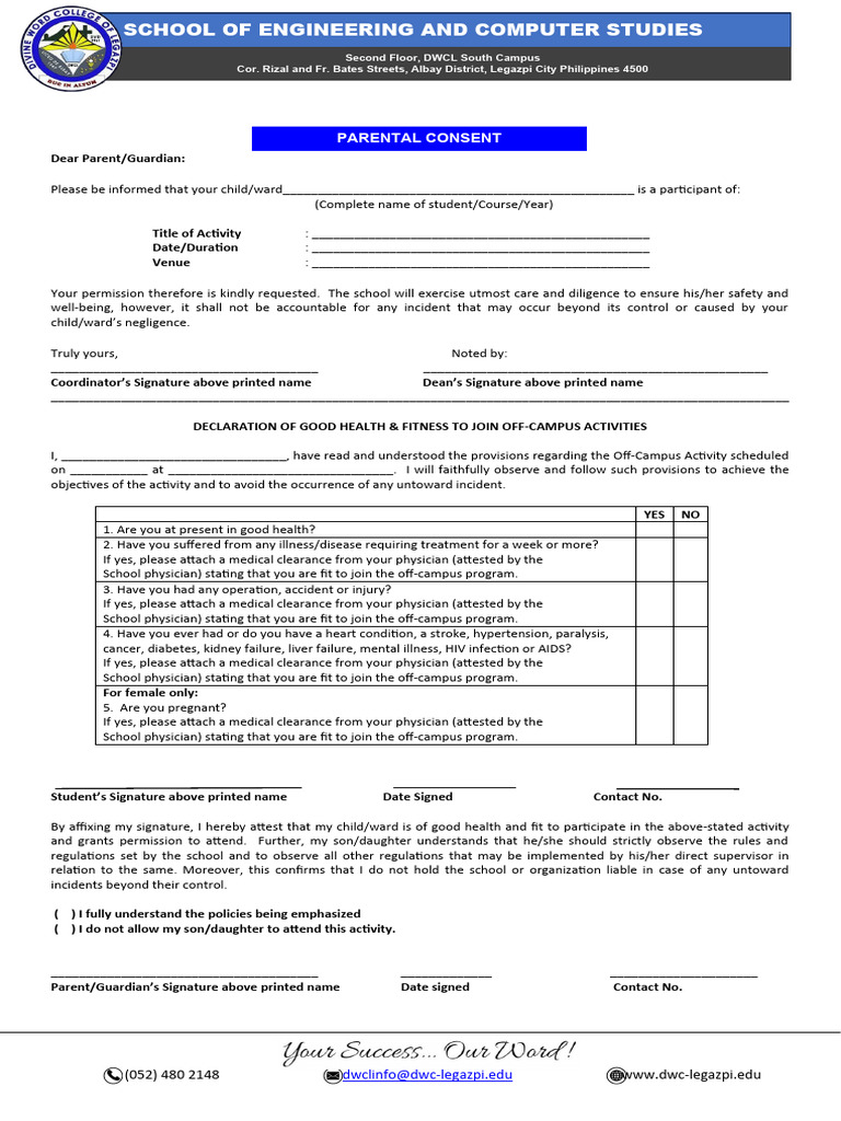 Parents Consent Form | PDF | Physician | Diseases And Disorders