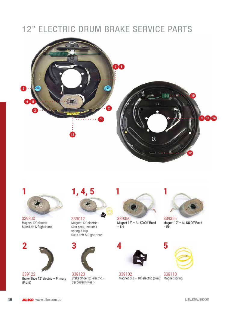 12" Electric Drum Brake Parts List | PDF | Brake | Vehicle Technology