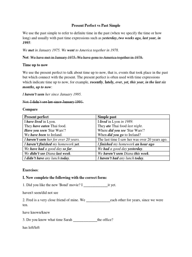 Present Perfect vs Past Simple | Download Free PDF | Linguistic Morphology | Language Mechanics