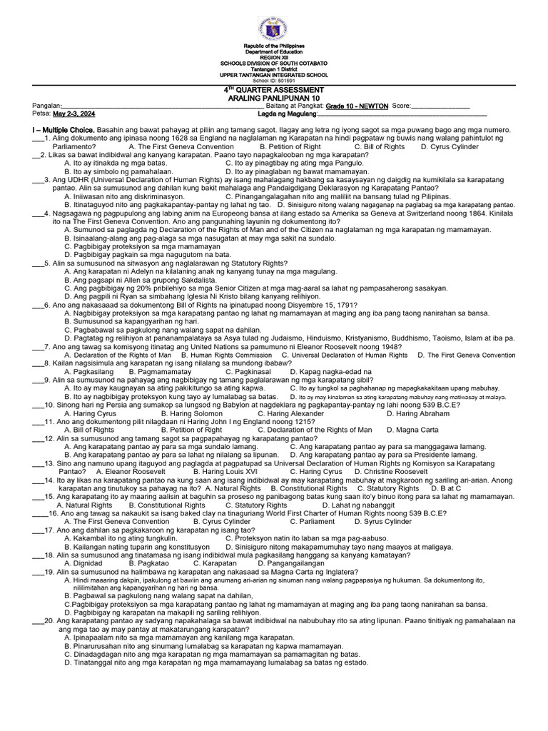 Ap10 - 4th Quarter Assessment | PDF