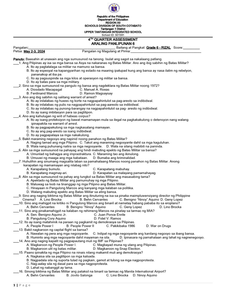 Ap6 - 4th Quarter Assessment | PDF
