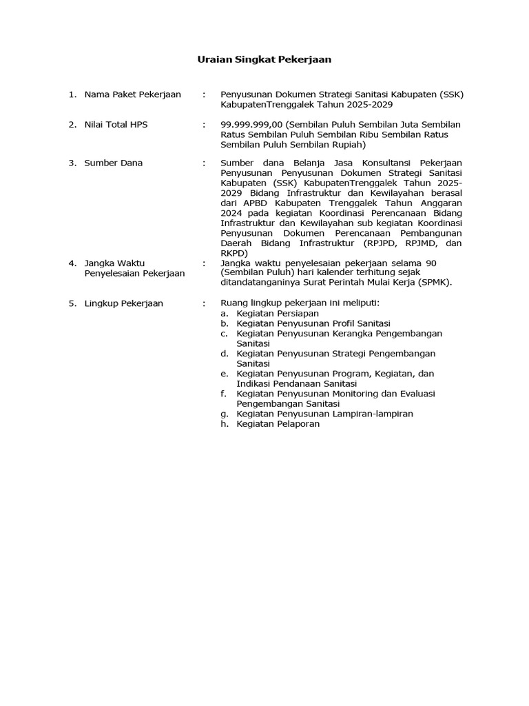 Uraian Singkat Penyusunan Dokumen SSK Kab - Trenggalek Tahun 2025-2029 | PDF