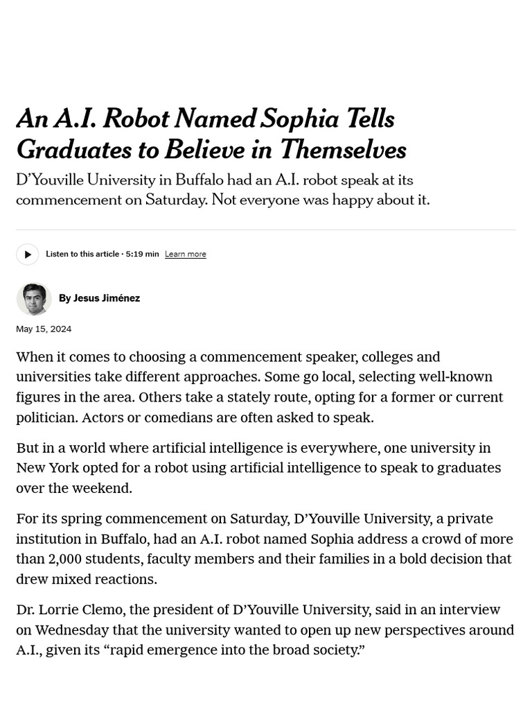 AI Robot Gives Graduation Speech at Buffaloâ s Dâ Yâ ¦ | PDF ...