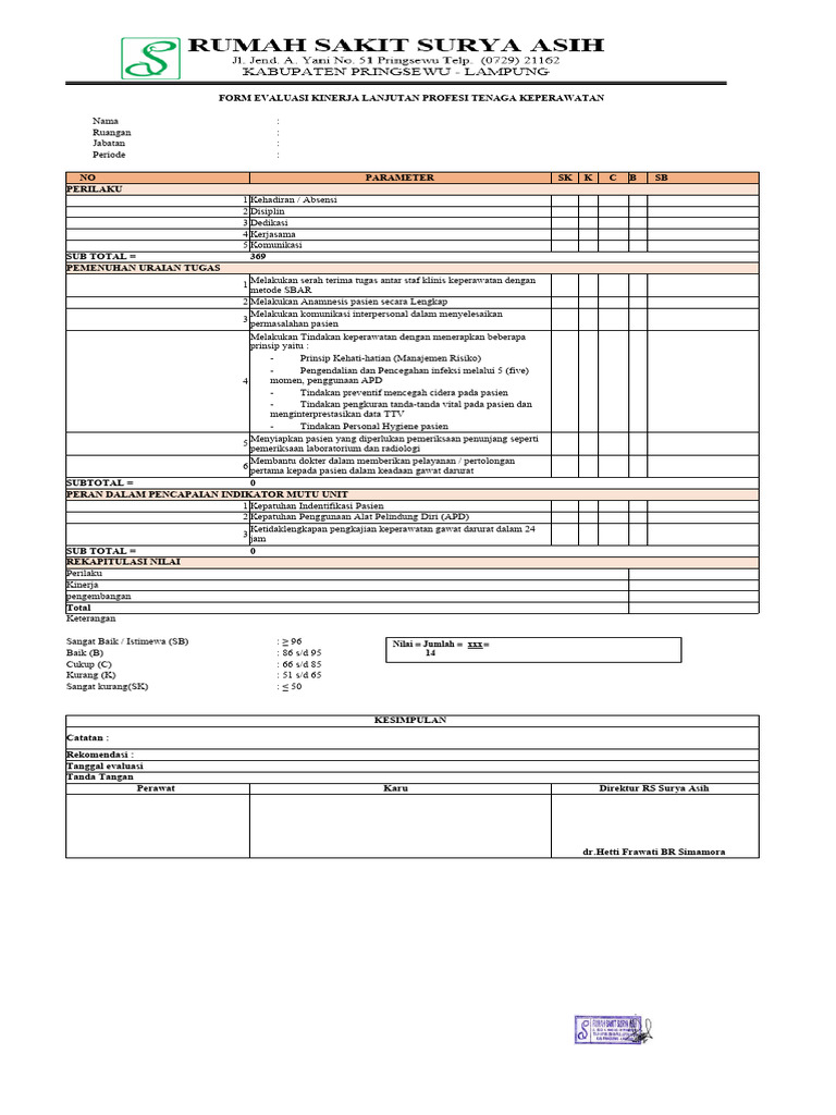Form Evaluasi Perawat | PDF