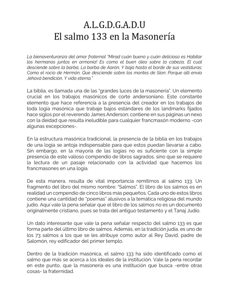El Salmo 133 en La Masonería | PDF | Salmos | Masonería