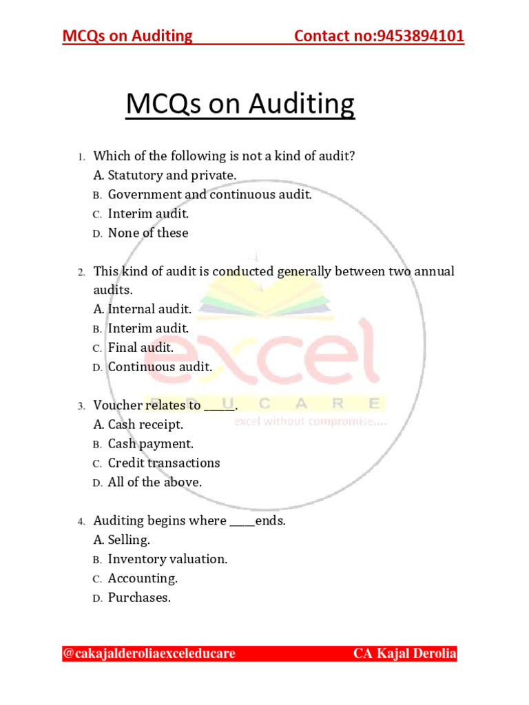 Auditing MCQs Class 1 | PDF | Audit | Internal Audit