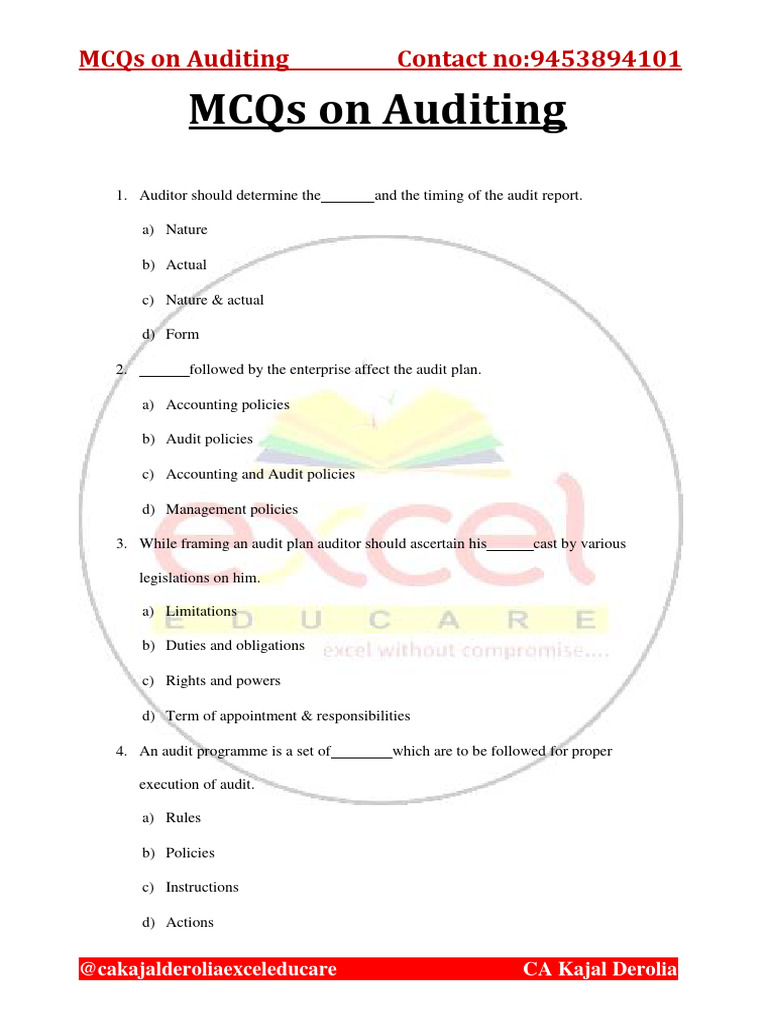 Auditing MCQs Class 3 | PDF | Audit | Financial Audit