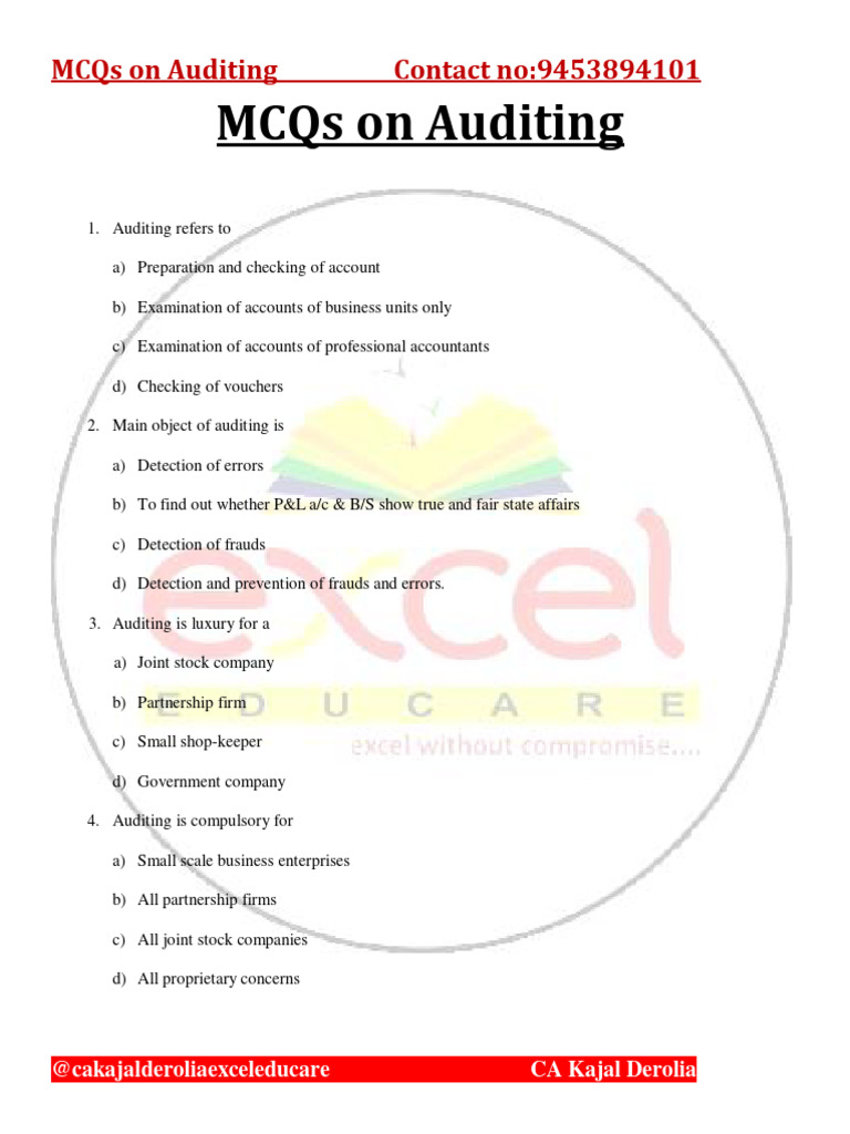 Auditing MCQs Class 6 | PDF | Audit | Valuation (Finance)