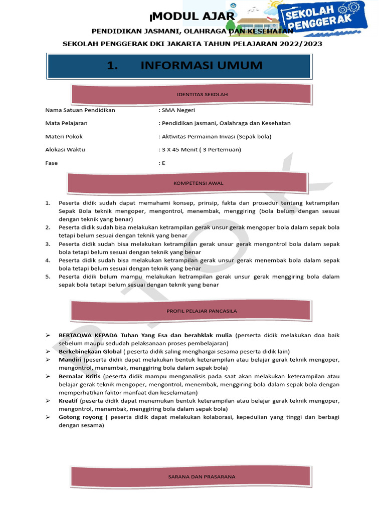 4.1. Modul Ajar Sepak Bola KLS X SMT 1 Ok | PDF