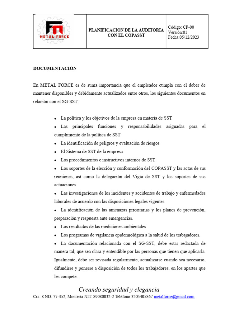 Planificación de Auditoría COPASST | PDF | Auditoría | Planificación