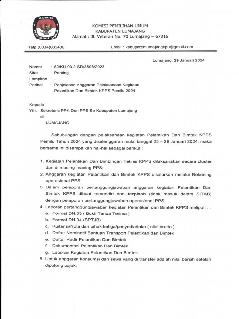 Penjelasan Anggaran Kegiatan Pelantikan Dan Bimtek Kpps Pdf