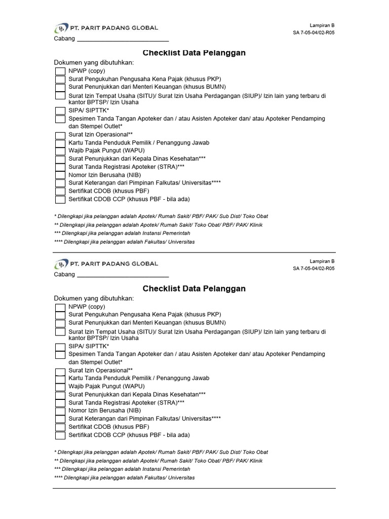 Checklist Data Pelanggan, Lamp B | PDF