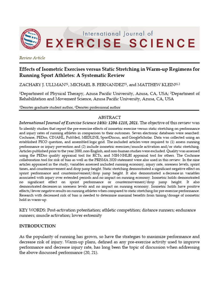 Effects of Isometric Exercises Versus Static Stretching in Warm-Up ...