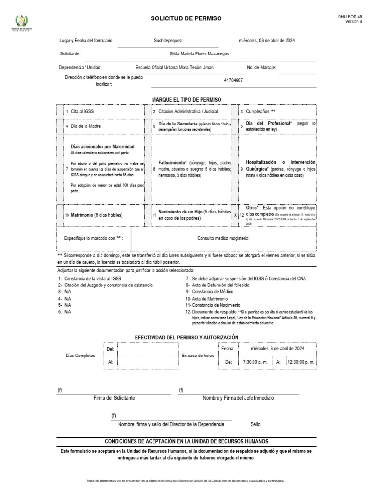 Rhu-For-49 Solicitud de Permiso | PDF