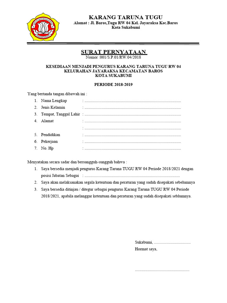 Surat Pernyataan Karang Taruna | PDF