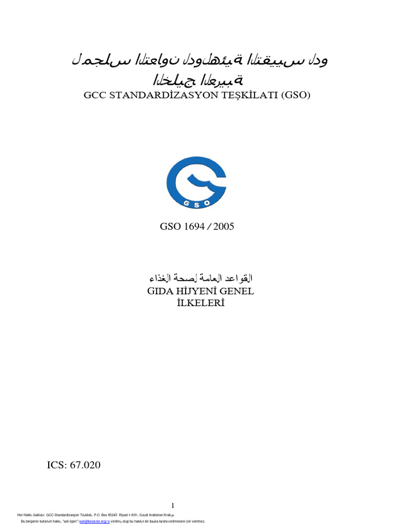 Gida Hijyeni Genel Ilkeleri | PDF