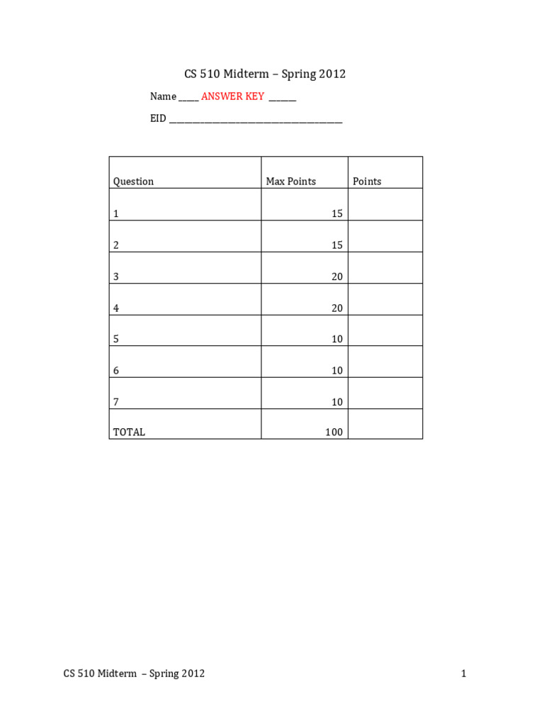 Cs 510 Midterm Spring 12 Ans | PDF | Sampling (Signal Processing ...