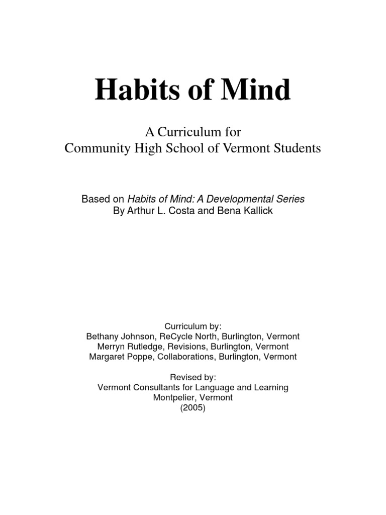 Habits of Mind Curriculum VT WDP | PDF | Thought | Learning Styles