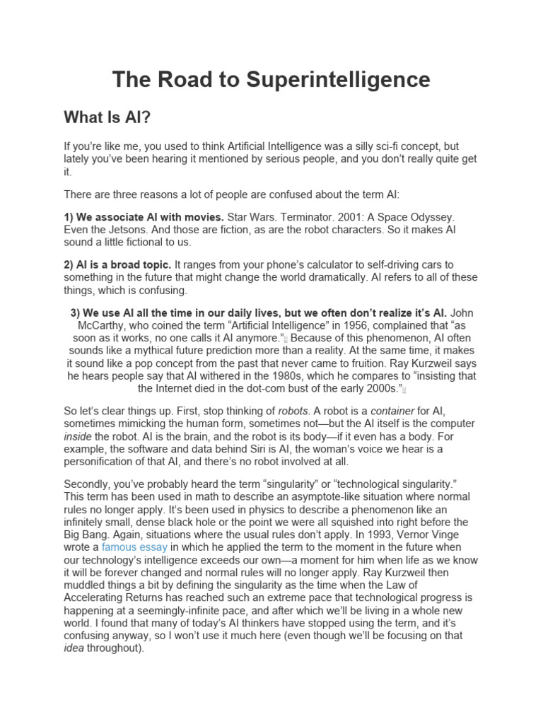 The Road To Superintelligence | PDF | Artificial Intelligence | Intelligence (AI) & Semantics