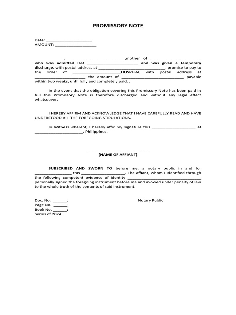 Promissory Note Hospital | PDF | Law