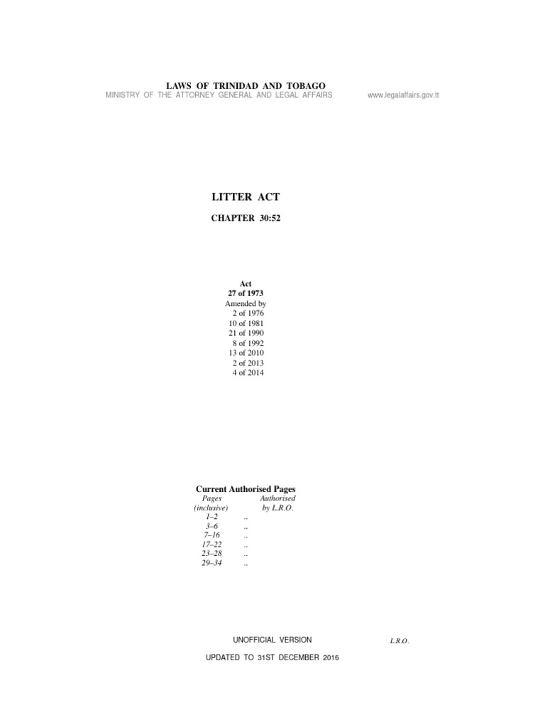 Trinidad & Tobago Litter Act Overview | PDF | Attorney General | Fine ...