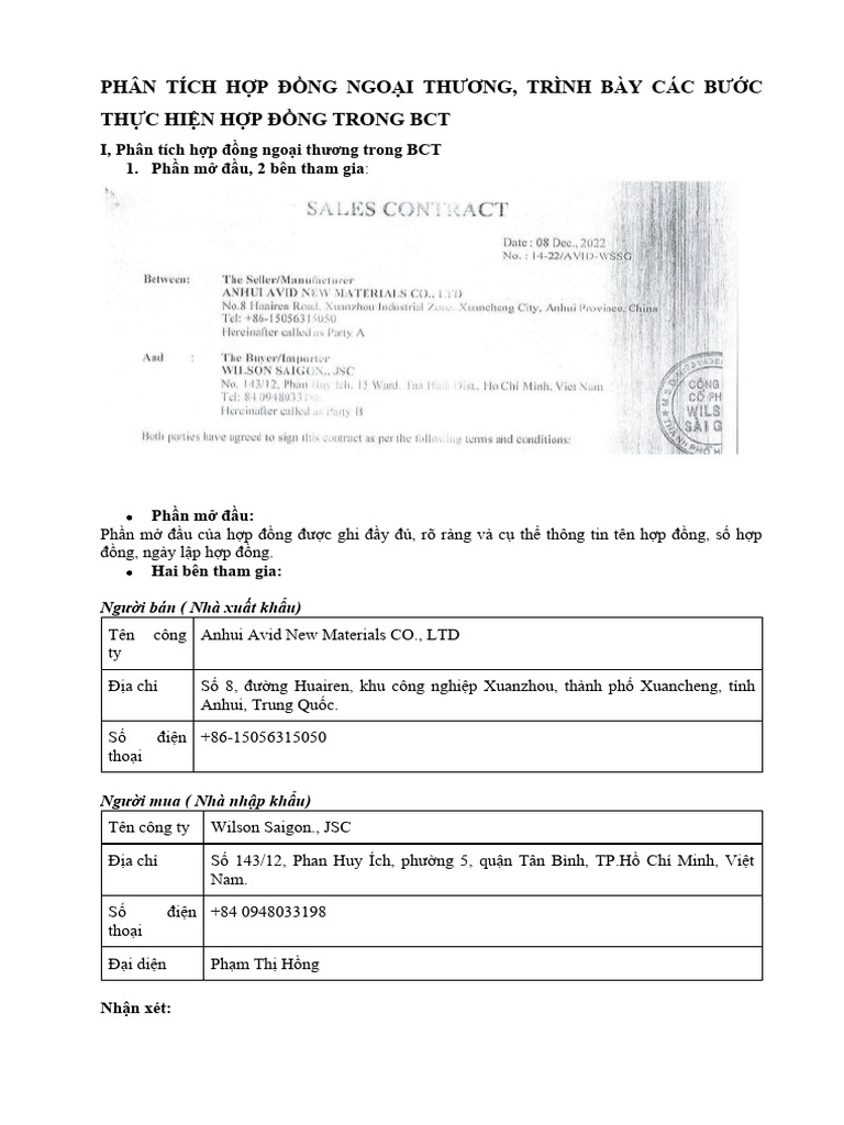 Nhóm 4 - Phan Tich Hop Dong Ngoai Thuong Trong BCT | PDF