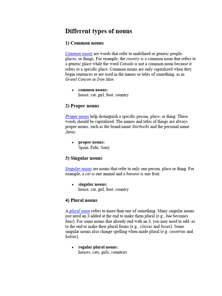 Types of Nouns | PDF | Noun | Plural