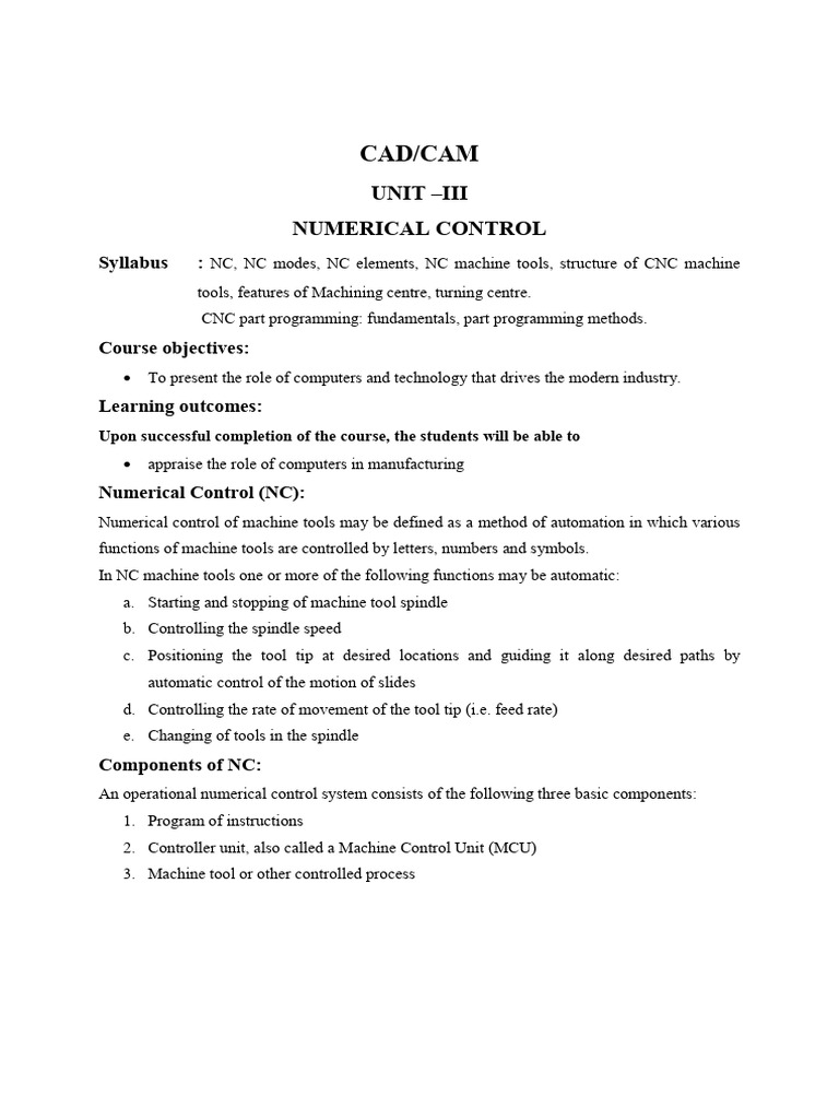 Unit III Learning Material | PDF | Electric Motor | Numerical Control