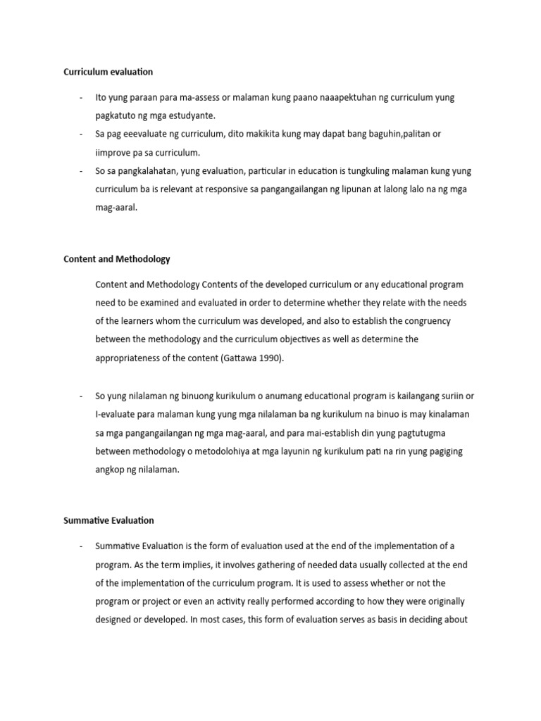 Curriculum Evaluation | PDF | Evaluation | Curriculum Curriculum Evaluation | PDF | Evaluation | Curriculum